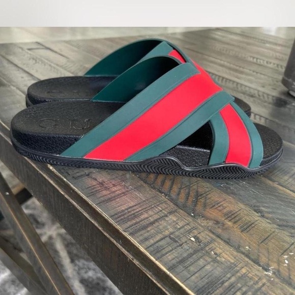 Gucci | Shoes | Stylish Red And Green Slide Sandals | Poshmark